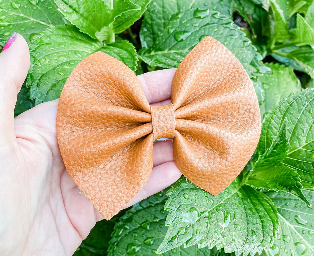 Textured Brown Faux Leather Bow Headband | Hair Clip – Sweet Pea and Me ...
